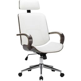 Bonnevie - Drehbarer Bürostuhl,Schreibtischstuhl mit Kopfstütze Weiß Kunstleder und Bugholz vidaXL