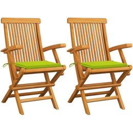 Gartenstühle mit Hellgrünen Kissen 2 Stk. Gartensessel Massivholz Teak vidaXL
