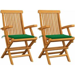 Gartenstühle mit Grünen Kissen 2 Stk. Gartensessel Massivholz Teak vidaXL