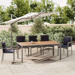 Bonnevie - Gartentisch,Terrassentisch mit Holzplatte Grau Poly Rattan & Massivholz Akazie vidaXL