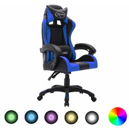 Bonnevie - Gaming-Stuhl mit rgb LED-Leuchten Blau und Schwarz Kunstleder vidaXL303312