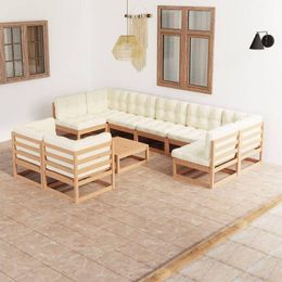 10-tlg. Garten-Lounge-Set,Gartenmöbel-Set Kissen Honigbraun Kiefer Massivholz vidaXL