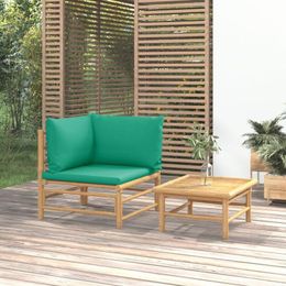 2-tlg. Garten-Lounge-Set,Gartenmöbel-Set mit Grünen Kissen Bambus vidaXL