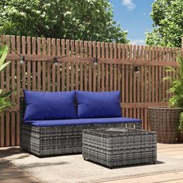 Bonnevie - 3-tlg. Garten-Lounge-Set,Gartenmöbel-Set mit Kissen Grau Poly Rattan vidaXL