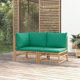 2-tlg. Garten-Lounge-Set,Gartenmöbel-Set mit Grünen Kissen Bambus vidaXL