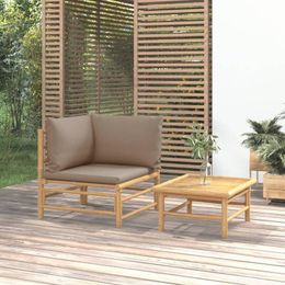 2-tlg. Garten-Lounge-Set,Gartenmöbel-Set mit Taupe Kissen Bambus vidaXL