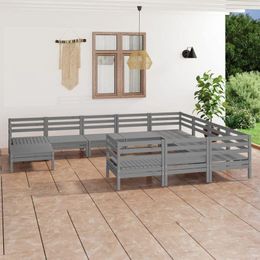 11-tlg. Garten-Lounge-Set Grau Massivholz Kiefer Vidaxl Grau