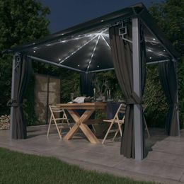 Pavillon mit Vorhängen & LED-Lichterkette 3x3 m Anthrazit Alu Vidaxl Anthrazit