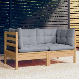 2-Sitzer-Gartensofa mit Grauen Kissen Massivholz Kiefer vidaXL331777