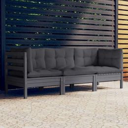 3-Sitzer-Gartensofa mit Anthrazit Kissen Massivholz Kiefer vidaXL529026