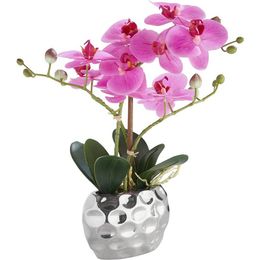 Kunstpflanze Orchidee Orchidee, LEONIQUE, Höhe 38 cm, Kunstorchidee, im Topf, lila|silberfarben