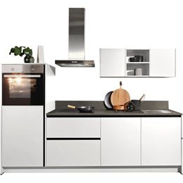 Kochstation Kücheninsel KS-Sakura, vormontiert, mit Vollauszügen und höhenverstellbaren Füßen, vormontiert, wahlweise mit E-Geräten und Beleuchtung, Breite 268 cm, weiß