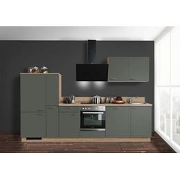 Kochstation Küchenzeile KS-Scafa, vormontiert, mit höhenverstellbaren Füßen, vormontiert, wahlweise mit E-Geräten, mit Soft-Close, Breite 310 cm, grau