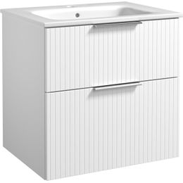 Welltime Waschtisch G-Line, mit Keramik Waschbecken, Schubladen mit Softclose, trendig geriffelt, weiß
