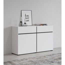 Inosign Sideboard Cross,Breite 119,5 cm, moderne grifflose Kommode,2 Türen/2 Schubkästen, Schubladenschrank,Anrichte mit viel Stauraum, Einlegeböden verstellbar, weiß