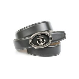 Anthoni Crown Ledergürtel mit stilisiertem Anker und weißer Ziersteppung, grau