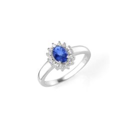 Smart Jewel Silberring zauberhaft, farbiger Stein und weiße Zirkonia, Silber 925, blau