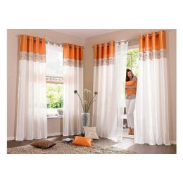 Raffrollo Sorel, my home, mit Schlaufen, Transparent, Bestickt, Polyester, orange