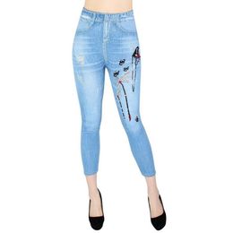 dy_mode 7/8-Leggings Bequemer Damen Capri Jeggings 7/8 Leggings Jeans Optik Sommer Jeggins mit elastischem Bund