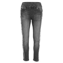 Sarah Kern Röhrenjeans Slim-Fit-Jeans koerpernah mit Metallplättchen +Fransen