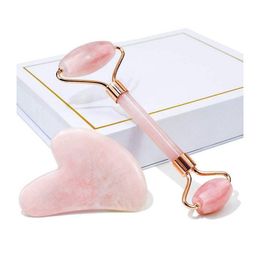 LENBEST Gesichtsmassagegerät Massageroller Rose Quartz Gesichtsroller und Gesichtsmassage Set