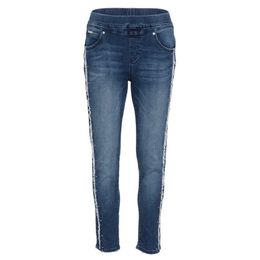 Sarah Kern Röhrenjeans Slim-Fit-Jeans koerpernah mit Metallplättchen +Fransen
