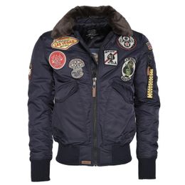 Bomberjacke Top Gun "TG20213032", Herren, Gr. 52L, blau (navy), Obermaterial: 100% Nylon / Innenfutter: 100% Polyester / Strick: 100% Polyester / Wattierung: 100% Polyester, Jacken