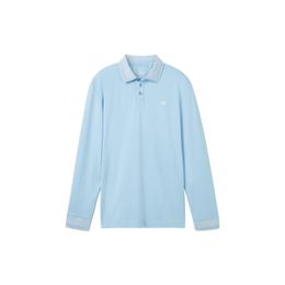 Tom Tailor Herren Langarm Poloshirt, blau, Uni, Gr. XL