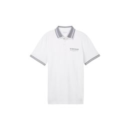 Tom Tailor Herren Poloshirt mit Logo Print, weiß, Uni, Gr. XL