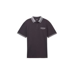 Tom Tailor Herren Poloshirt mit Logo Print, schwarz, Uni, Gr. XL