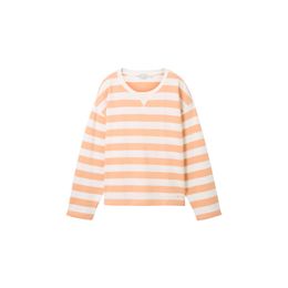 Tom Tailor Damen Gestreiftes Sweatshirt mit Bio-Baumwolle, orange, Streifenmuster, Gr. XXXL