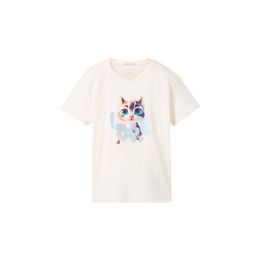Tom Tailor Mädchen T-Shirt mit Bio-Baumwolle, weiß, Motivprint, Gr. 128/134