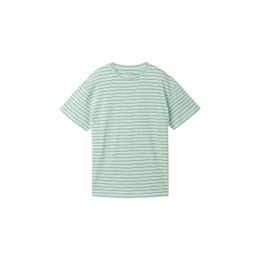 Tom Tailor Jungen Oversized T-Shirt mit Bio-Baumwolle, grün, Streifenmuster, Gr. 152