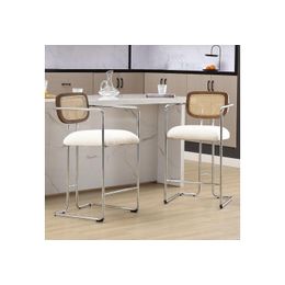 WAHSON OFFICE CHAIRS Barhocker 2er Set Rattan Küchenhocker mit Lehne Sitzfläche aus Teddystoff