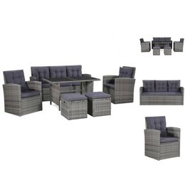 vidaXL Garten-Essgruppe 6-tlg Garten Lounge Set mit Auflagen Polyrattan Grau Sitzgruppe Set Lo