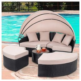 Mucola Gartenlounge-Set Sonneninsel 180CM Polyrattan Gartenmuschel Gartenliege Loungebett