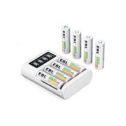 EBL Universal Akkuladegerät mit 4 AA 2800mAh Akku für AA AAA NiMH NiCd Batterie-Ladegerät (wiederaufladbare Batterien