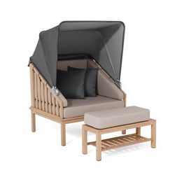 Tchibo Premium-Lounge-Strandkorb mit Sonnenschutz-Dach und Fußteil - Hellgrau - Massivholz