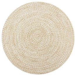 Teppich,Fußmatte Handgefertigt Jute Weiß und Natur 90 cm vidaXL