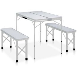 Klappbarer Campingtisch mit 2 Sitzbänken Aluminium Weiß vidaXL757326