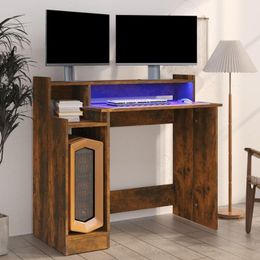 Computertisch,Schreibtisch mit LEDs Räuchereiche 97x45x90 cm Holzwerkstoff vidaXL