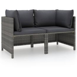 2-Sitzer-Gartensofa,Lounge-Sofa mit Polstern Grau Poly Rattan vidaXL