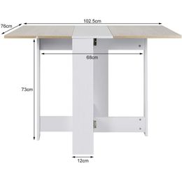 Klapptisch Esstisch Klapptisch Schreibtisch Beistelltisch Tisch Ablagefläche 103×76×73.4cm Eiche+weiß
