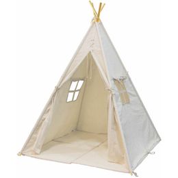 Alba Tipizelt für Kinder in Creme Farbe Indianer / Tipi / Wigwam Zelt mit Boden für Kinderzimmer Spielzelt aus Baumwolle 120x120 cm - Weiß - Sunny