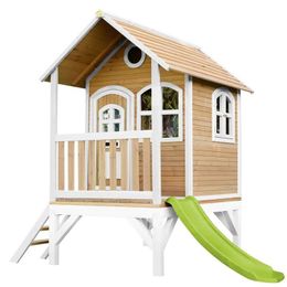 Spielhaus Tom mit hellgrüner Rutsche Stelzenhaus in Braun & Weiß aus fsc Holz für Kinder Spielturm für den Garten - Braun - AXI