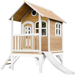 Spielhaus Tom mit weißer Rutsche Stelzenhaus in Braun & Weiß aus fsc Holz für Kinder Spielturm für den Garten - Braun - AXI