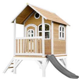AXI - Spielhaus Tom mit grauer Rutsche Stelzenhaus in Braun & Weiß aus fsc Holz für Kinder Spielturm für den Garten - Braun