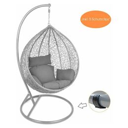 EstexoH&G Polyrattan Hängesessel Hängekorb Rattan Hängeschaukel mit Gestell Hängesitz Korb Hellgrau