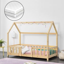 en.casa® en.casa Kinderbett Sisimiut mit Matratze 70x140 cm Holzfarben