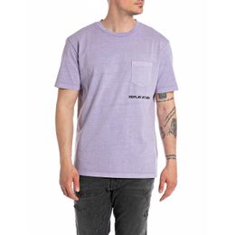 Replay T-Shirt, meliertes Design, aufgesetzte Brusttasche, für Herren, lila, L